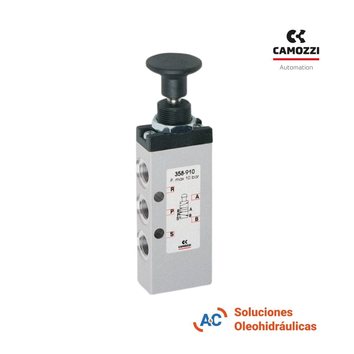 Válvula Neumática botón tirador 3/2 NC BIESTABLE R1/8 338-910 CAMOZZI ...